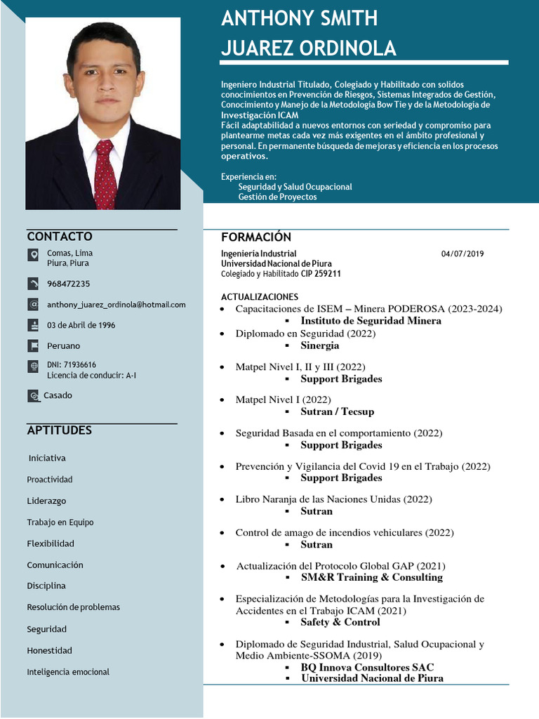 Anthony Smith - Juarez Ordinola - CV 2024 | PDF | Business