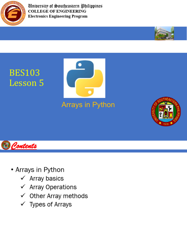 BES103 Lesson5 PythonArrays | PDF | Computer Science | Algorithms And ...