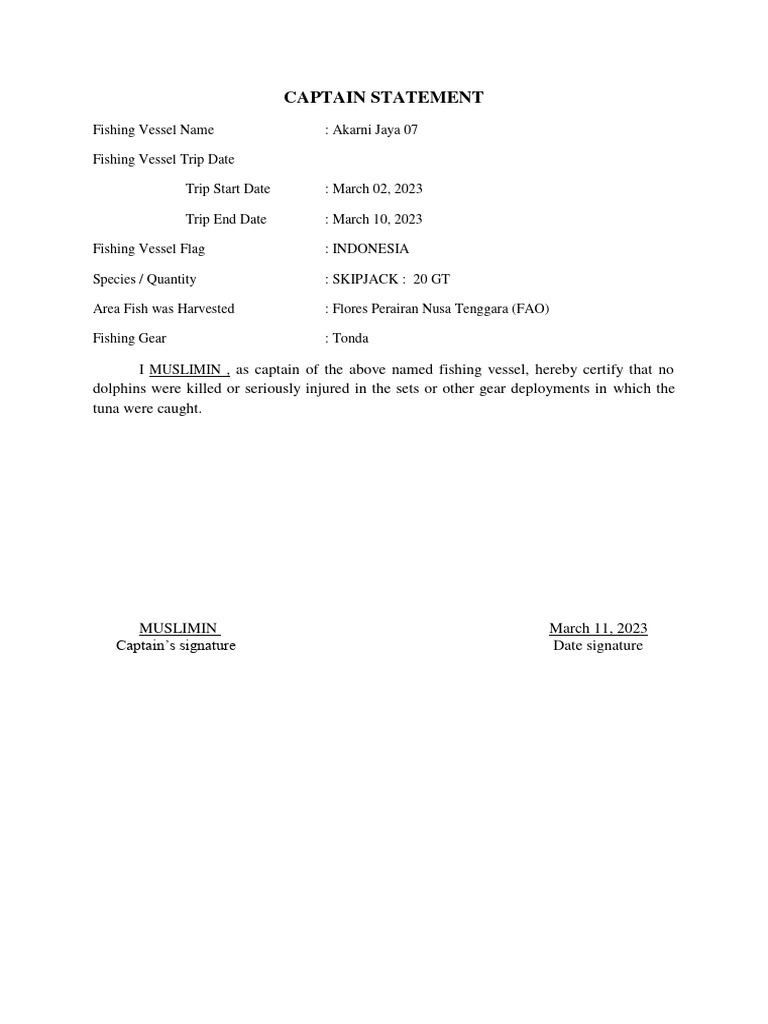 Captain Statements for Indonesian Fishing Vessels | PDF | Tuna | Fish