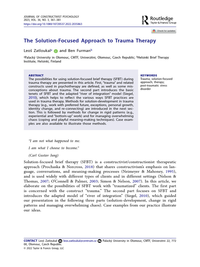 The Solution-Focused Approach To Trauma Therapy PDF | PDF ...