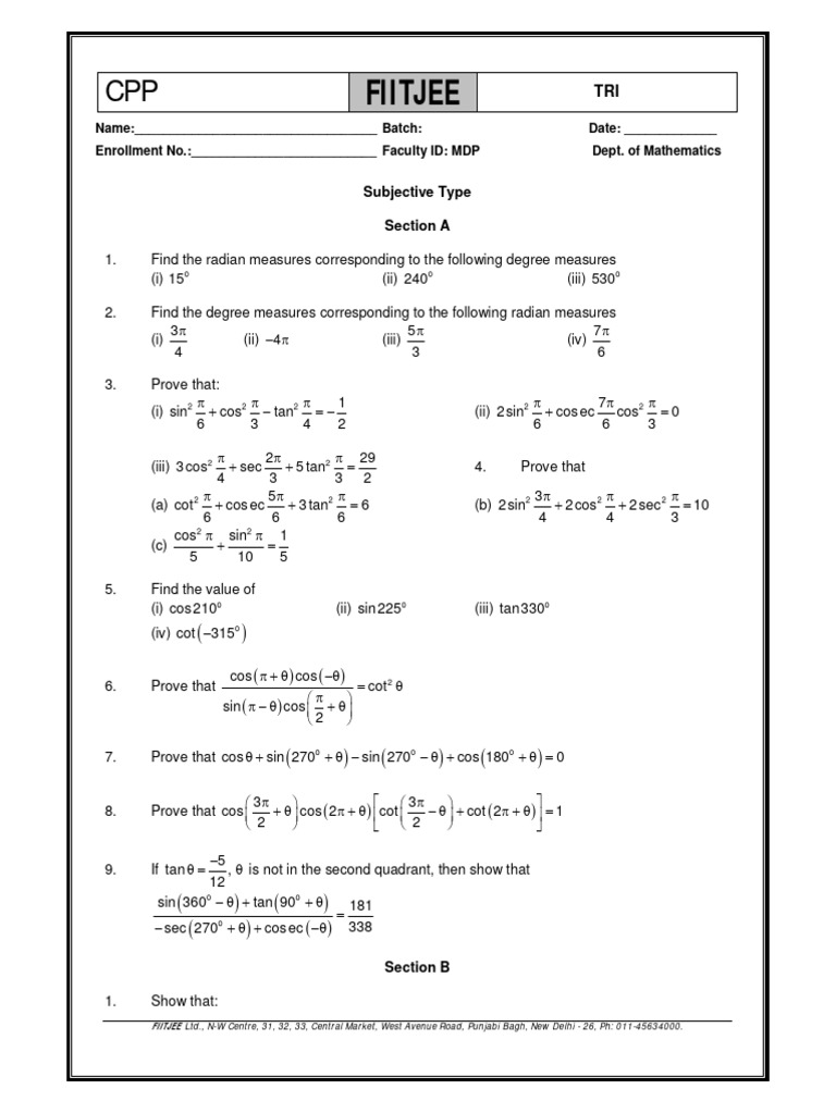 Tri 1 | PDF | Trigonometric Functions | Complex Analysis