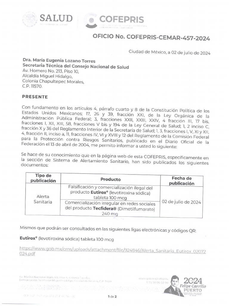 Cofepris Cemar 457 2024 | PDF