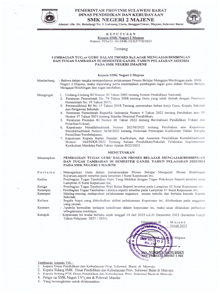 SK Pembagian Tugas (2023 - 2024 Ganjil) PDF | PDF