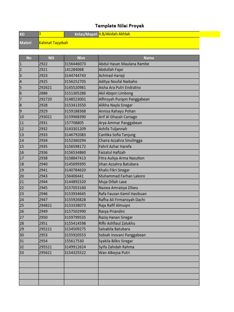 Template Nilai Proyek-II.B-Akidah Akhlak | PDF