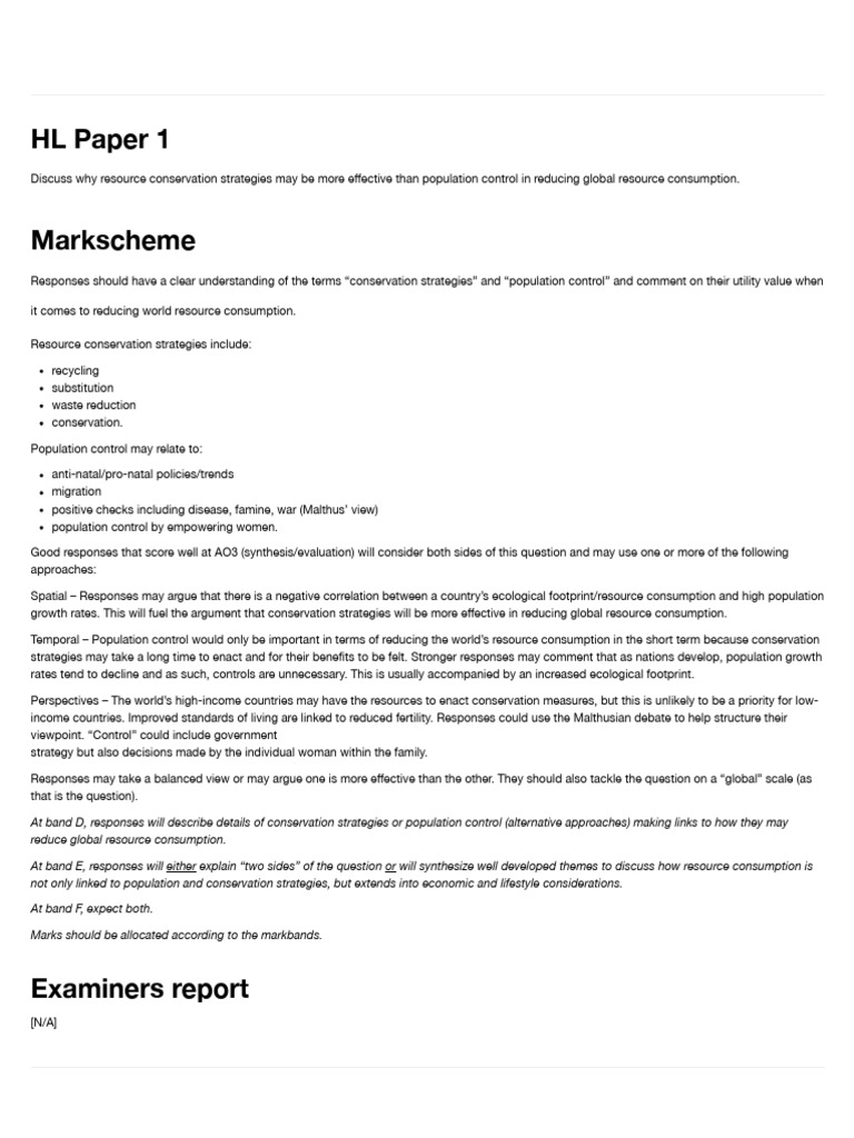 Markscheme HL Paper1 | PDF | Human Migration | Poverty Reduction