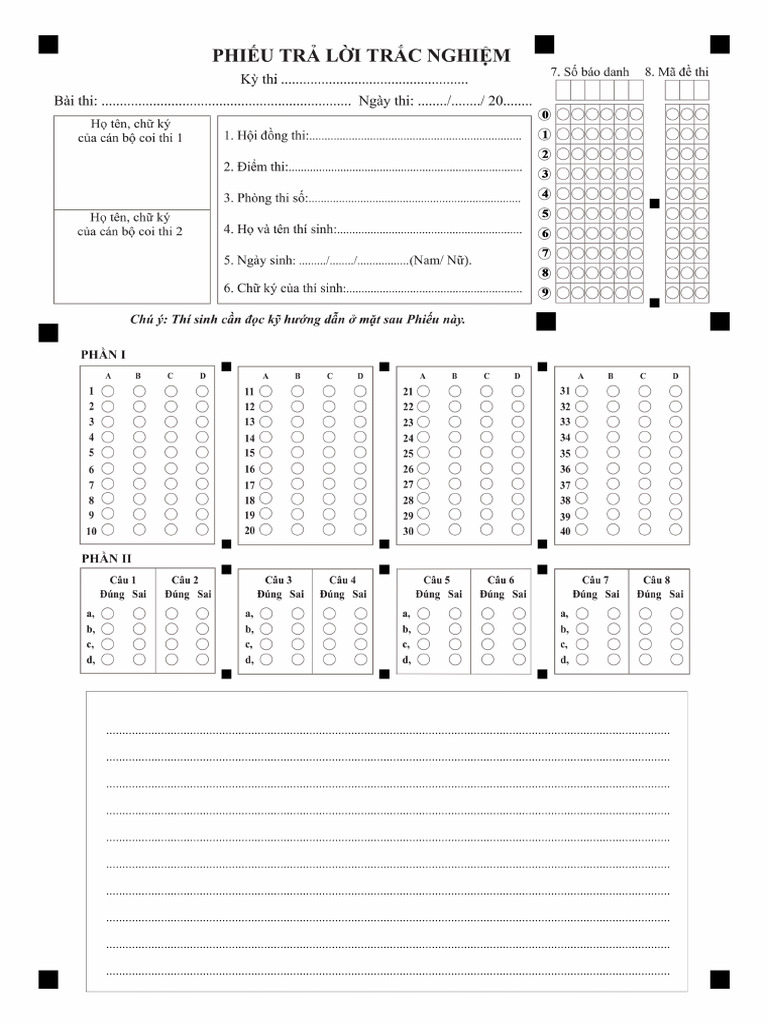 Phieu Tra Loi KT Hkii | PDF