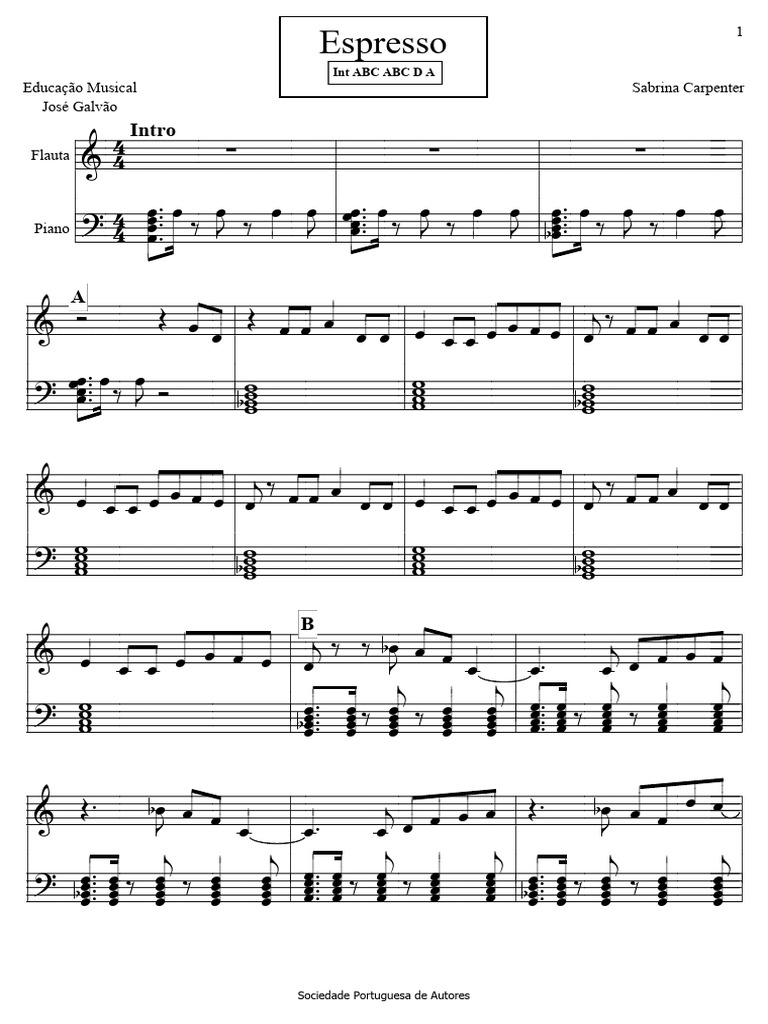 Espresso Sabrina Carpenter - Partitura Piano e Flauta - Educação ...