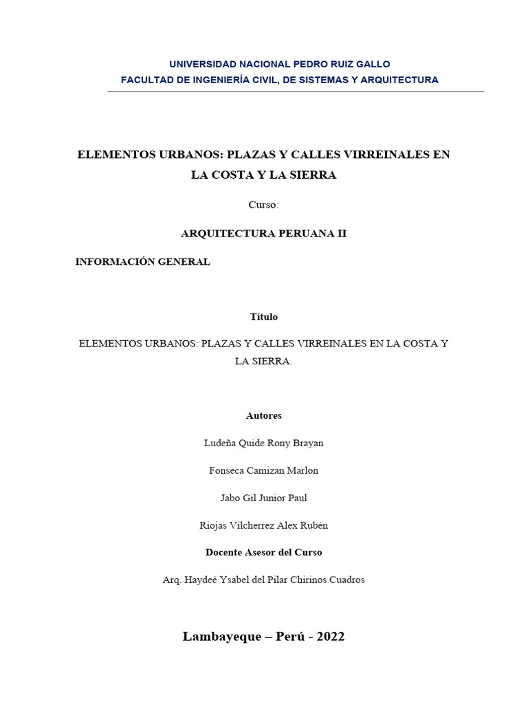 Tarea 1 - Grupo8 - Plaza y Calle | PDF | Lima