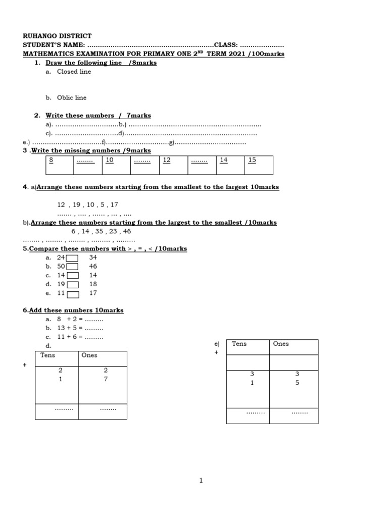 Questionnaire and Answers of Mathematics P1 | PDF