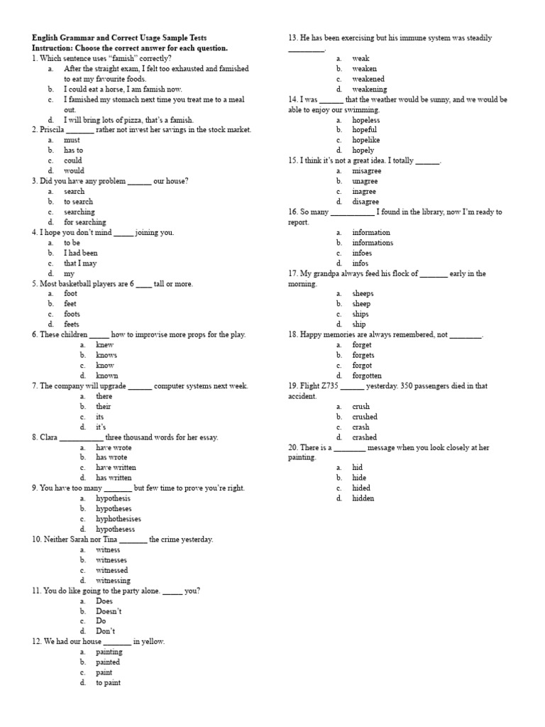 English Grammar and Correct Usage Sample Tests | PDF | Hypothesis ...