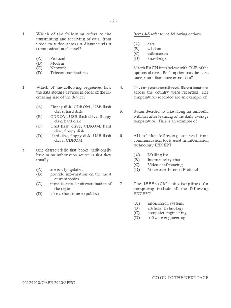 CAPE 2020 Telecommunications Exam Questions | PDF | Computer Network ...