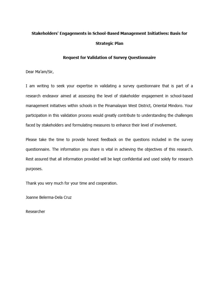 Stakeholders' Engagement - Survey Questionnaire Validation | PDF