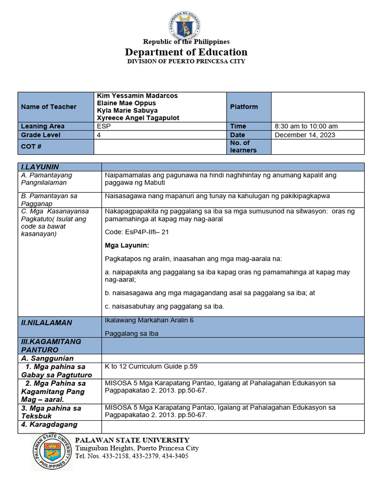Lesson Plan Values LEGIT (1) | PDF