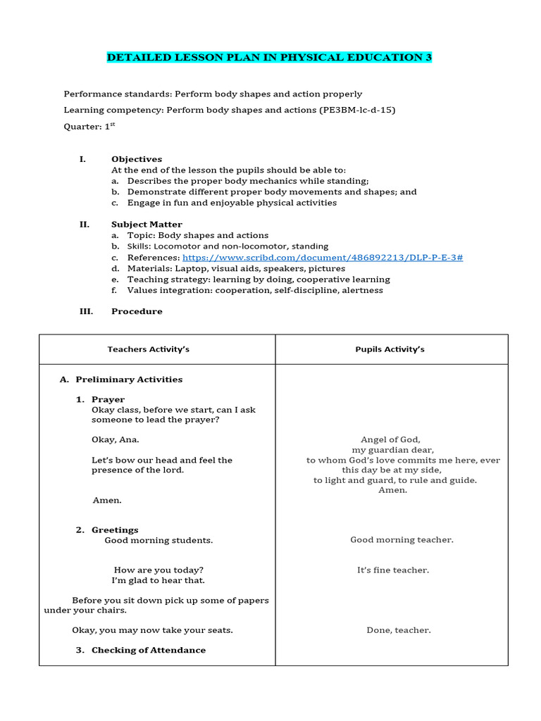 DLP Pe Grade 3 | PDF | Teachers | Physical Education