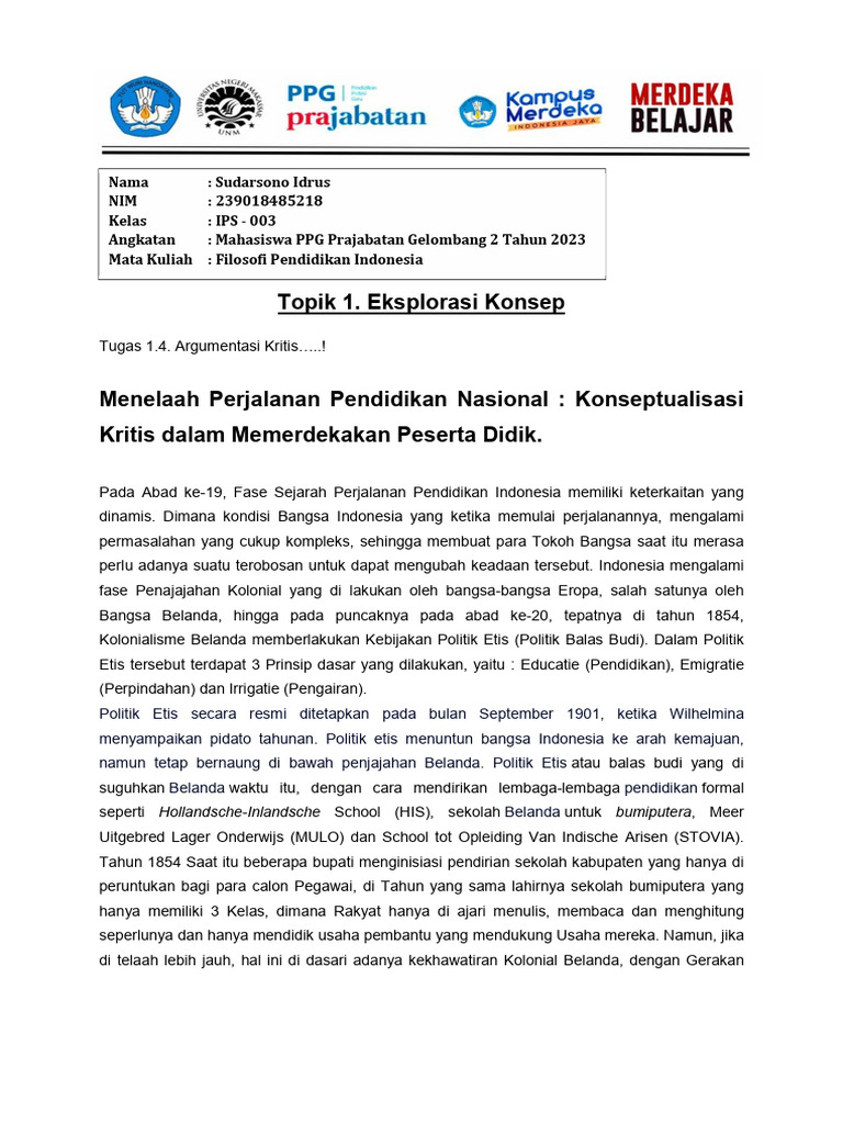 Topik 1. Eksplorasi Konsep (Tugas 1.4. Argumentasi Kritis) | PDF | Sejarah