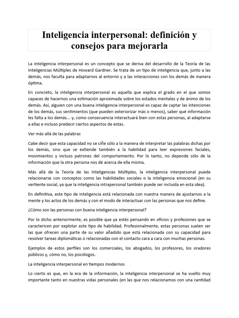 Inteligencia Interpersonal | PDF | Inteligencia | Psicología cognitiva