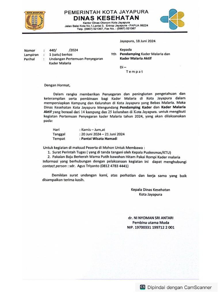 Undangan Penyegaran Kader Malaria | PDF Undangan Penyegaran Kader Malaria | PDF