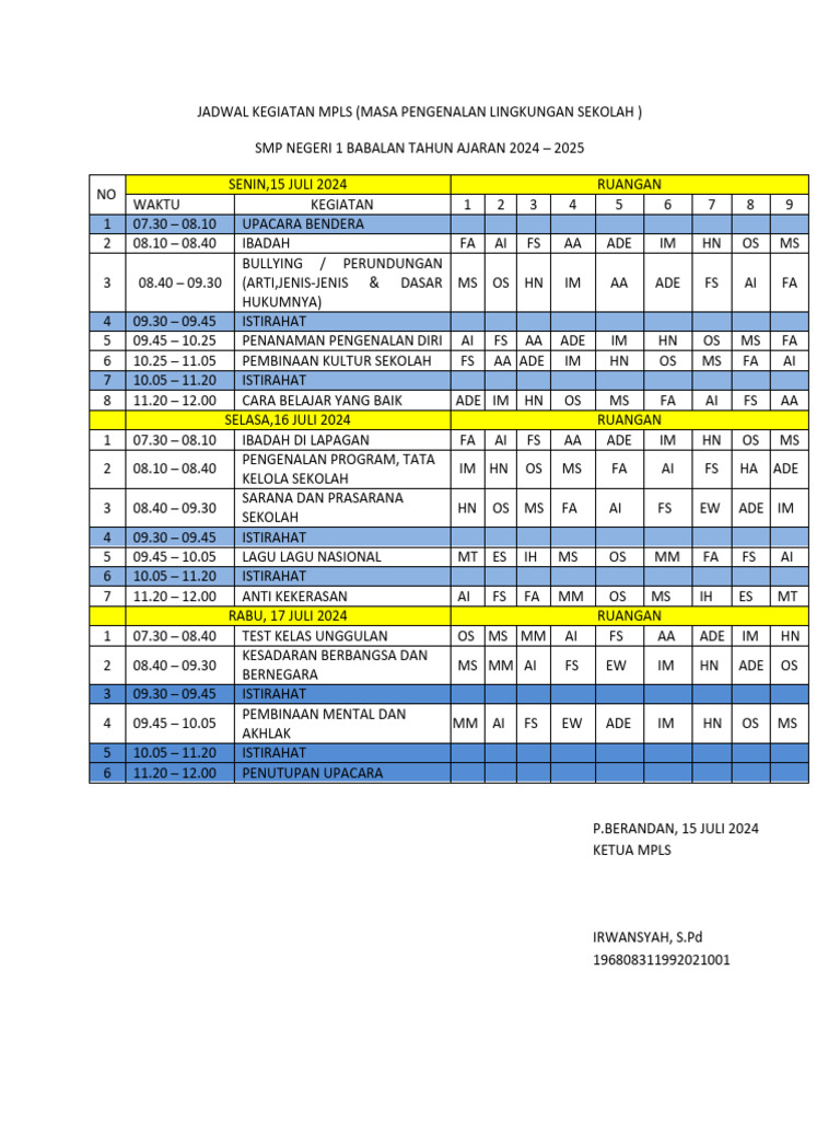 Jadwal Kegiatan MPLS | PDF