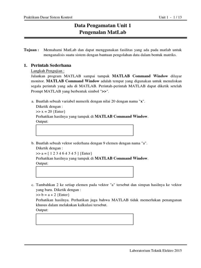 Unit 1 Pengenalan MatLab | PDF