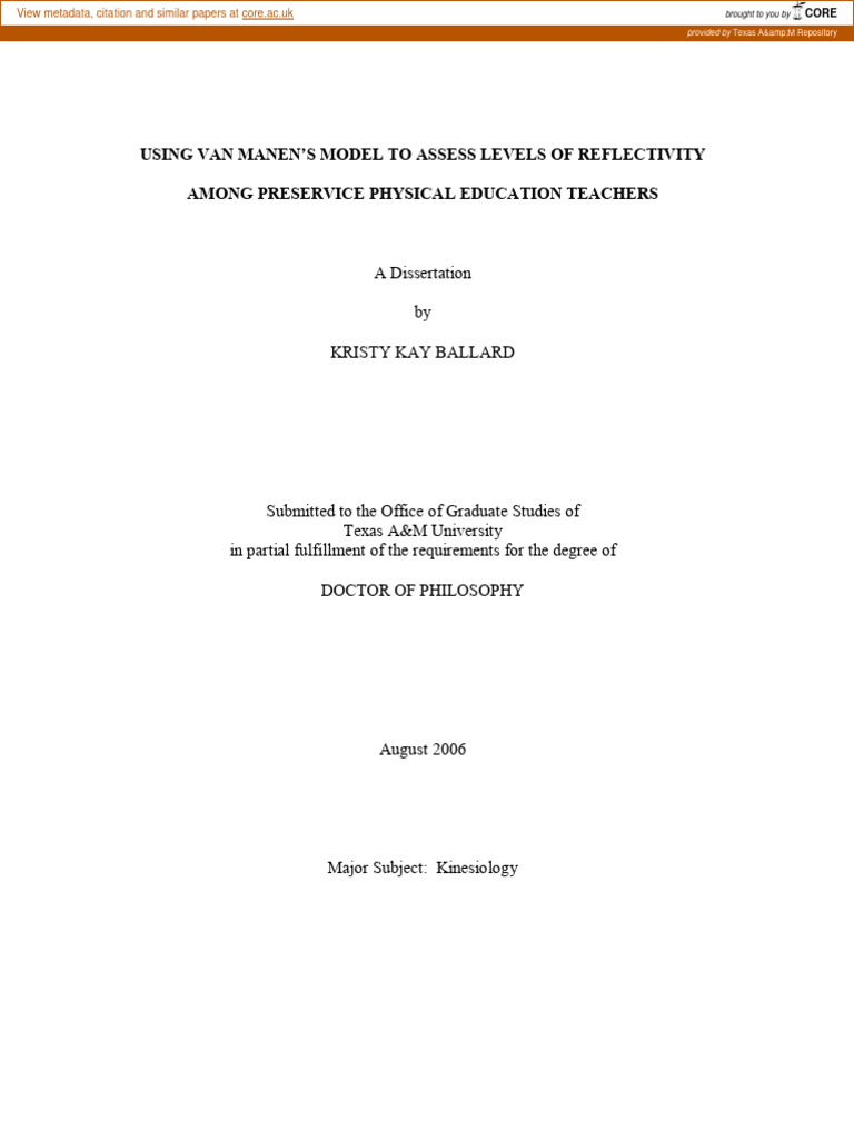 Using Van Manen'S Model To Assess Levels of Reflectivity Among ...