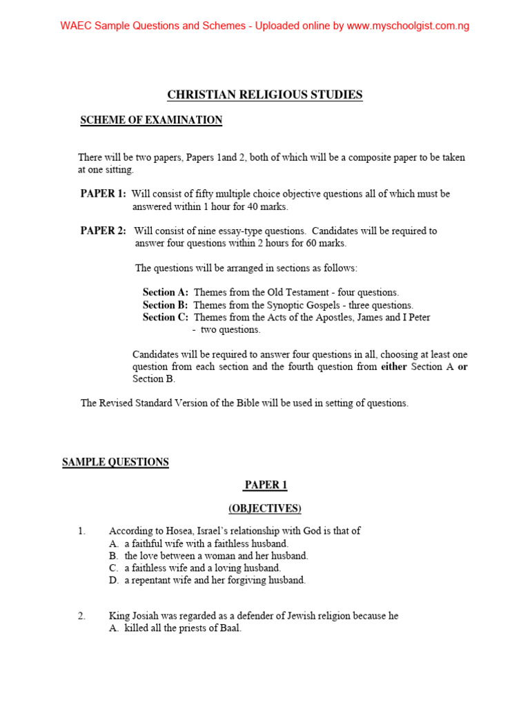 WAEC Christian Religious Studies Syllabus | PDF | Bible Content