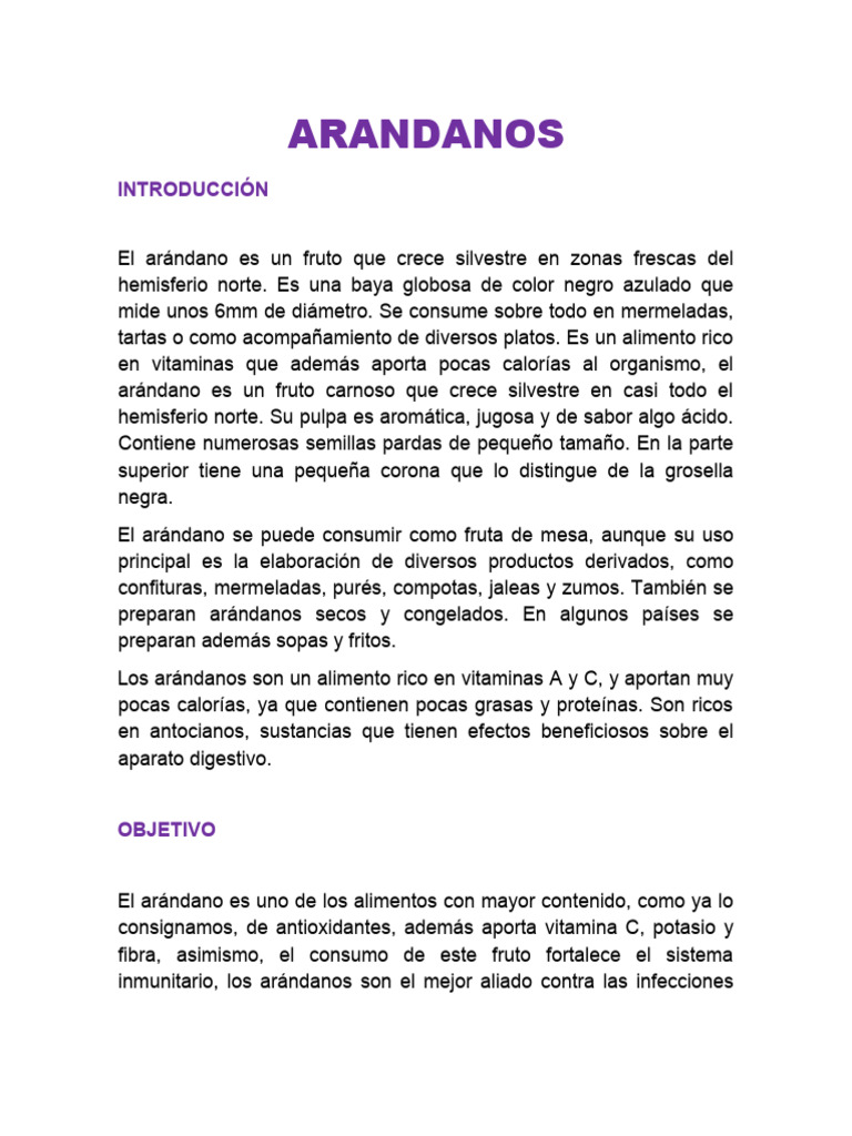 Beneficios y Usos del Arándano | PDF | Arándano | Alimentos