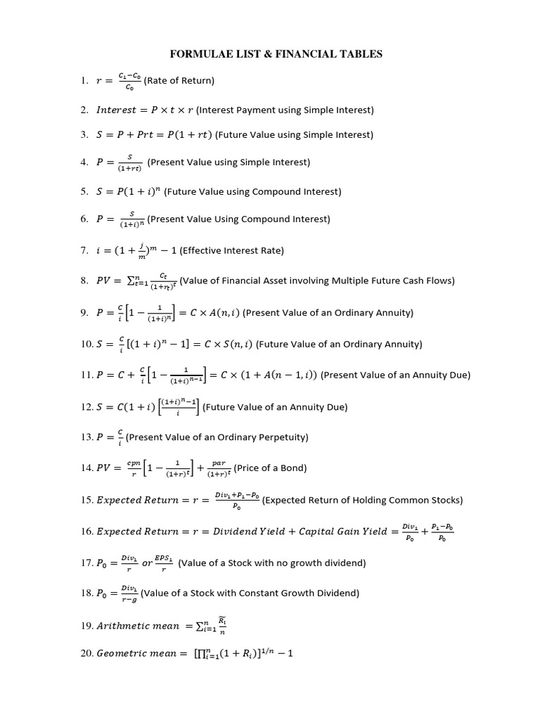 Finance formulas and tables | PDF | Present Value | Beta (Finance)