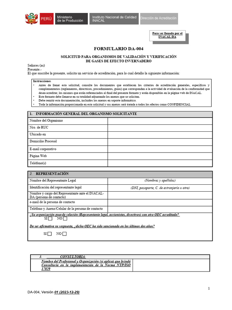 Da 004 v01 Formulario Solicitud para Ovv Gei 2023 12 29 | PDF | Huella de carbono