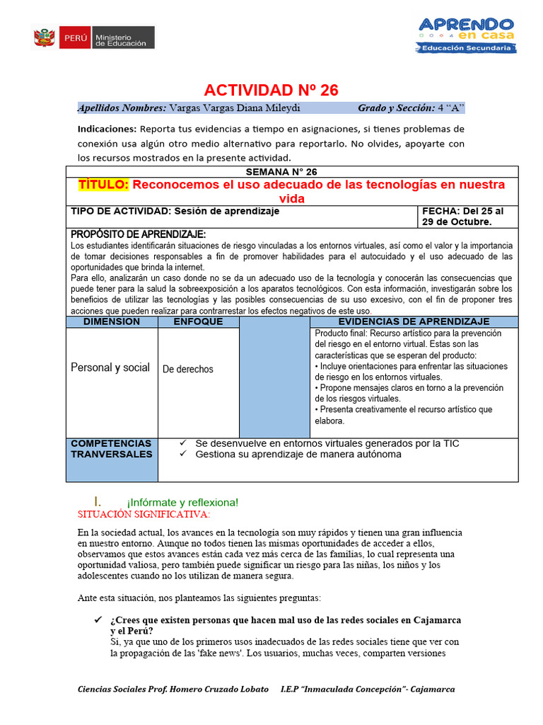 Actividad 26 4° Grado. | PDF | Servicio de redes sociales | Redes sociales