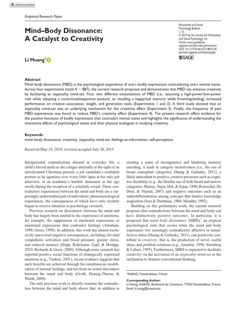 Mind Body Dissonance | PDF | Creativity | Insight