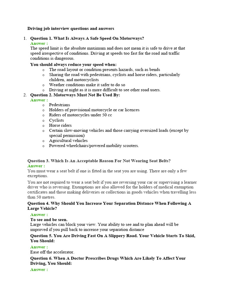 Driving Job Interview Questions and Answers | PDF | Traffic | Traffic Light
