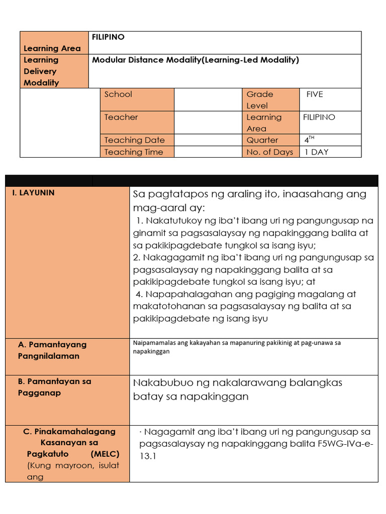 FILIPINO q4 Cot | PDF