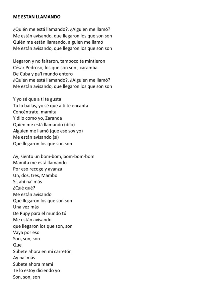 ME ESTAN LLAMANDO - Letra | PDF