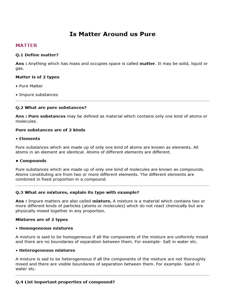 Is Matter Around Us Pure 2 | PDF | Mixture | Solubility