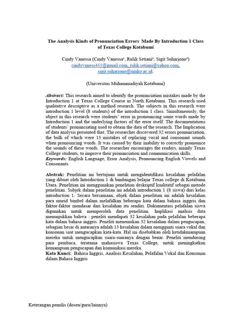 Pronunciation Error Analysis - MINI RISET | PDF | English Language ...