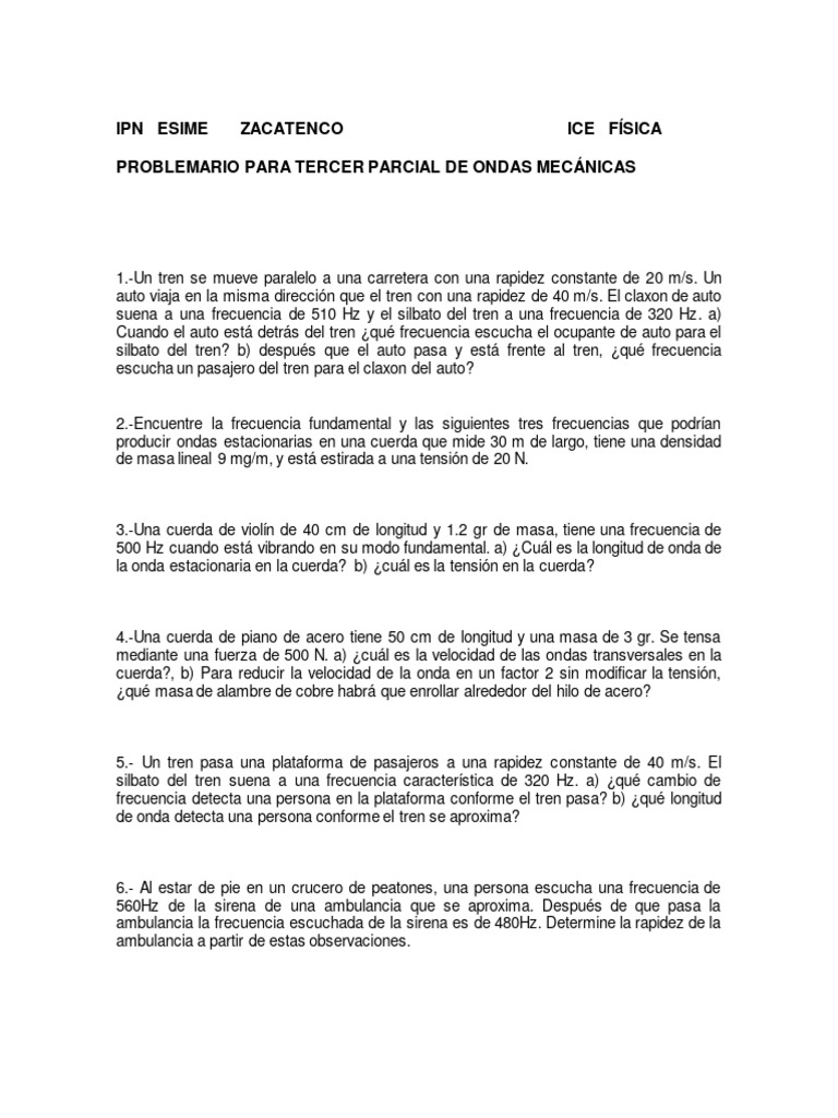 Problemario 3om2023 | PDF | Sonido | Frecuencia