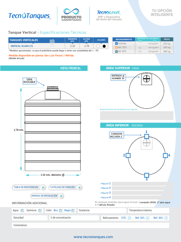 Ficha Tecnica Tanque de 10000 Litros | PDF | Tanques | Agua