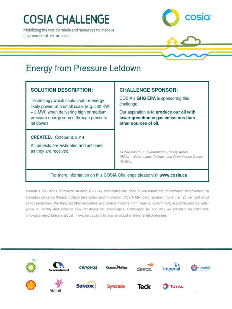 COSIA Challenge GHG - Energy From Pressure Letdown 16-11-07 | PDF | Gases