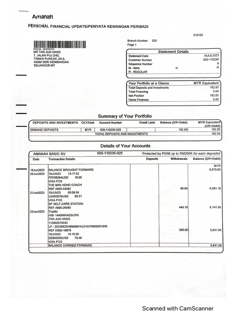 Tan Jun Hang Hsbc July Statement | PDF