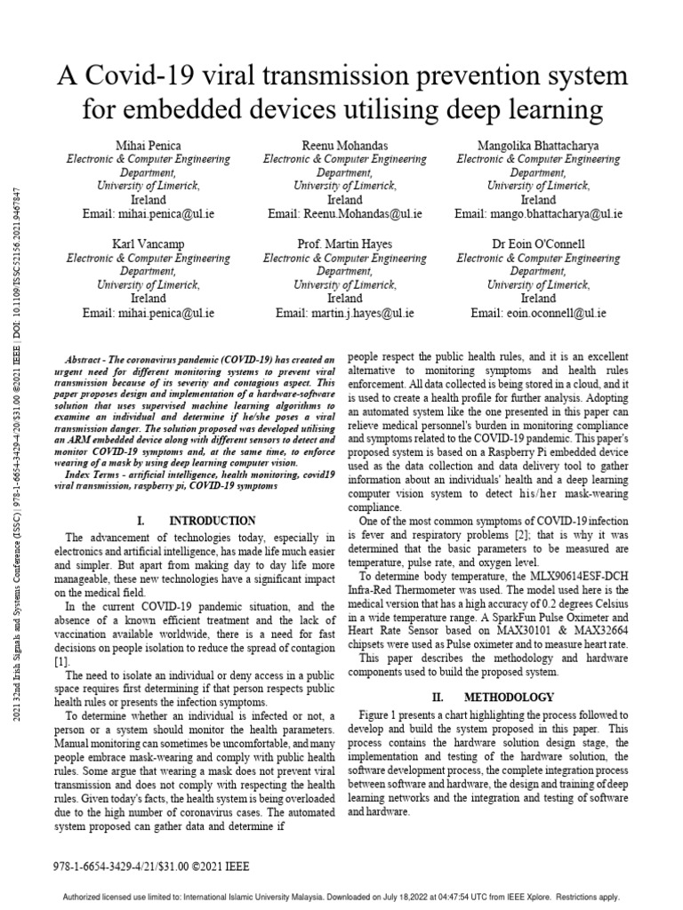 A Covid-19 Viral Transmission Prevention System For Embedded Devices ... A Covid-19 Viral Transmission Prevention System For Embedded Devices ...