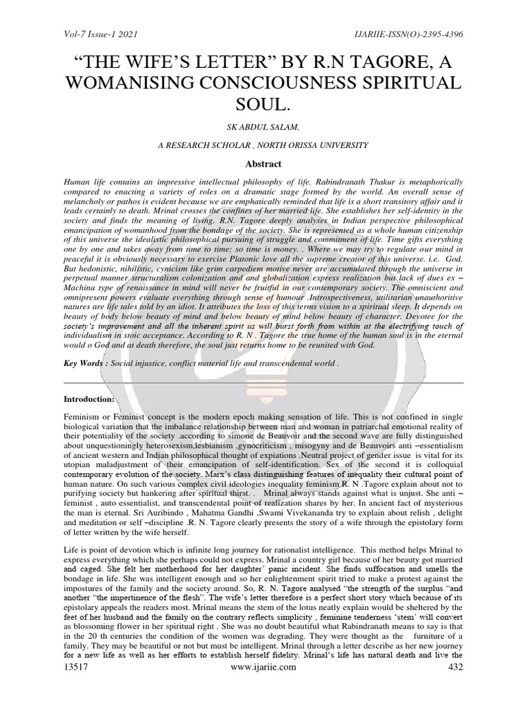 "The - Wife's - Letter" - by - R - N - Tagore - A - Womanising ...