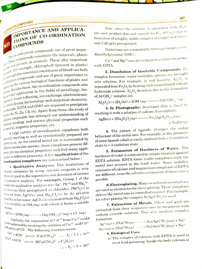 Important Application of Coordination Compounds | PDF | Coordination ...