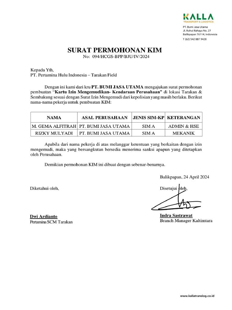 094-HCGS-BPP-IV-2024 - Surat Permohonan KIM | PDF