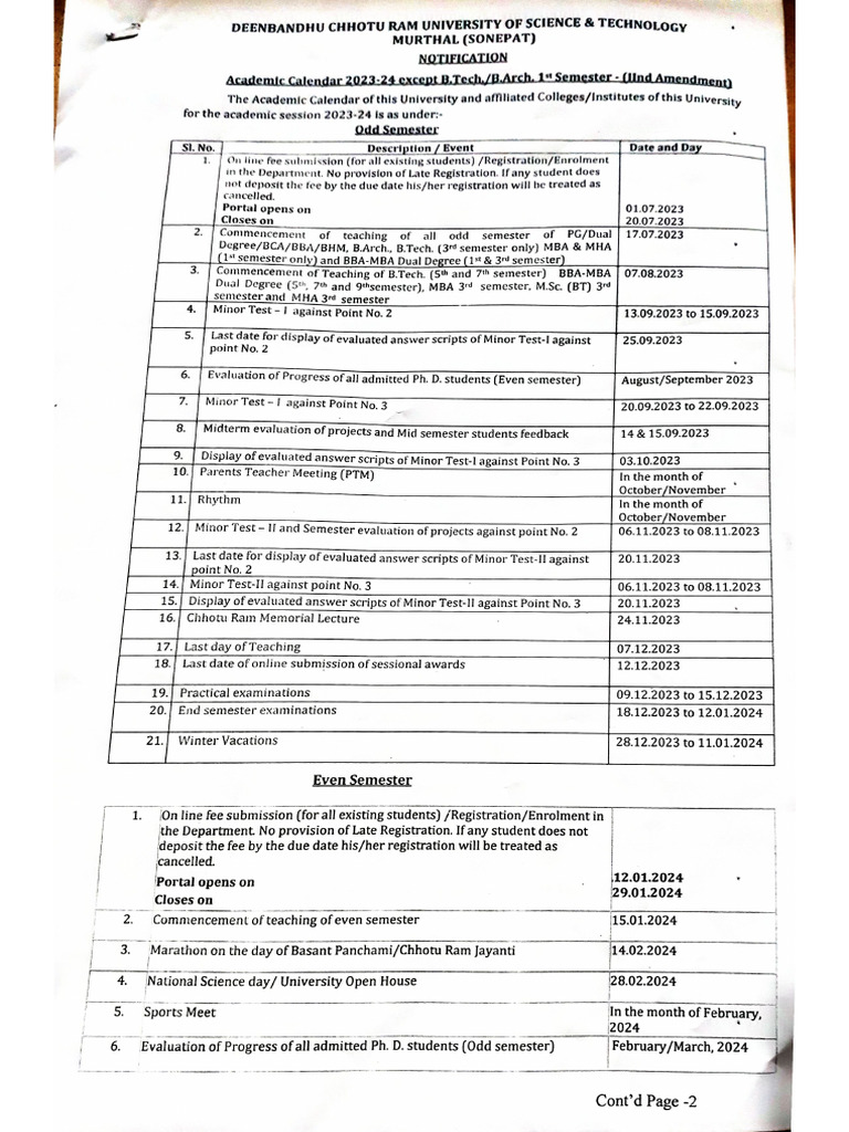 Academic Calendar 2024 Dcrust | PDF