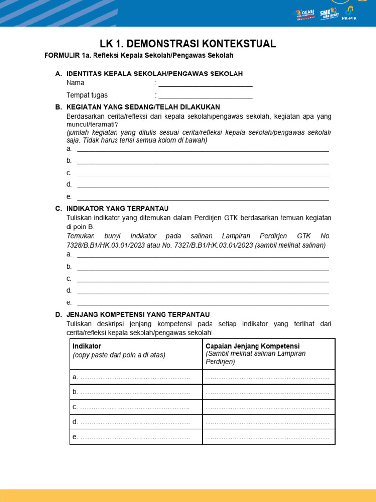 LK1. DK - Formulir 1 - Refleksi Guru - Kepala Sekolah - Pengawas ...