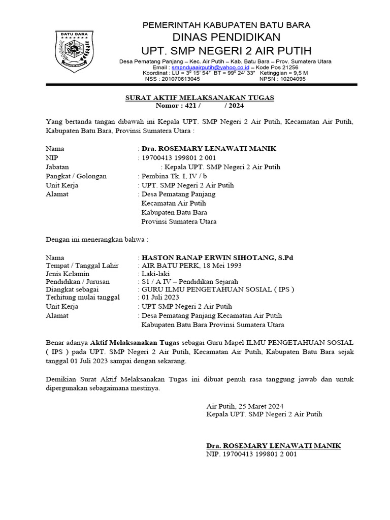 Surat Aktif Tugas | PDF