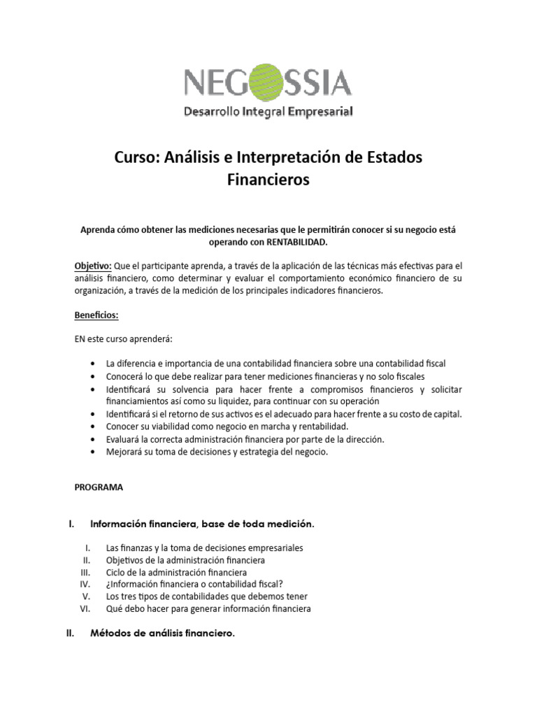 Temario - Analisis e Interpretación de Estados Financieros | PDF | Estado financiero | Contabilidad