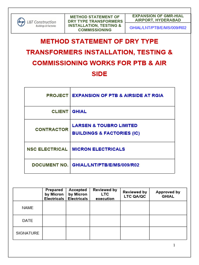 Method Statement for Transformers | Download Free PDF | Transformer ...