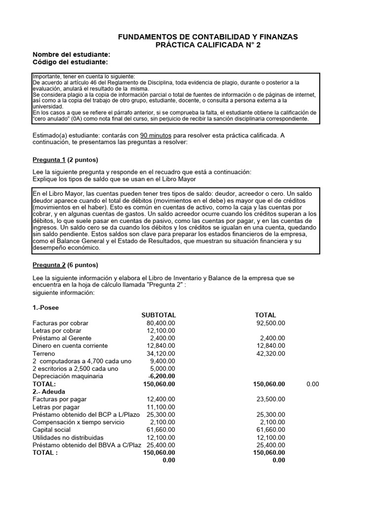 Fundamentos de Contabilidad y Finanzas Práctica Calificada #2 | PDF | Contabilidad | Corporaciones