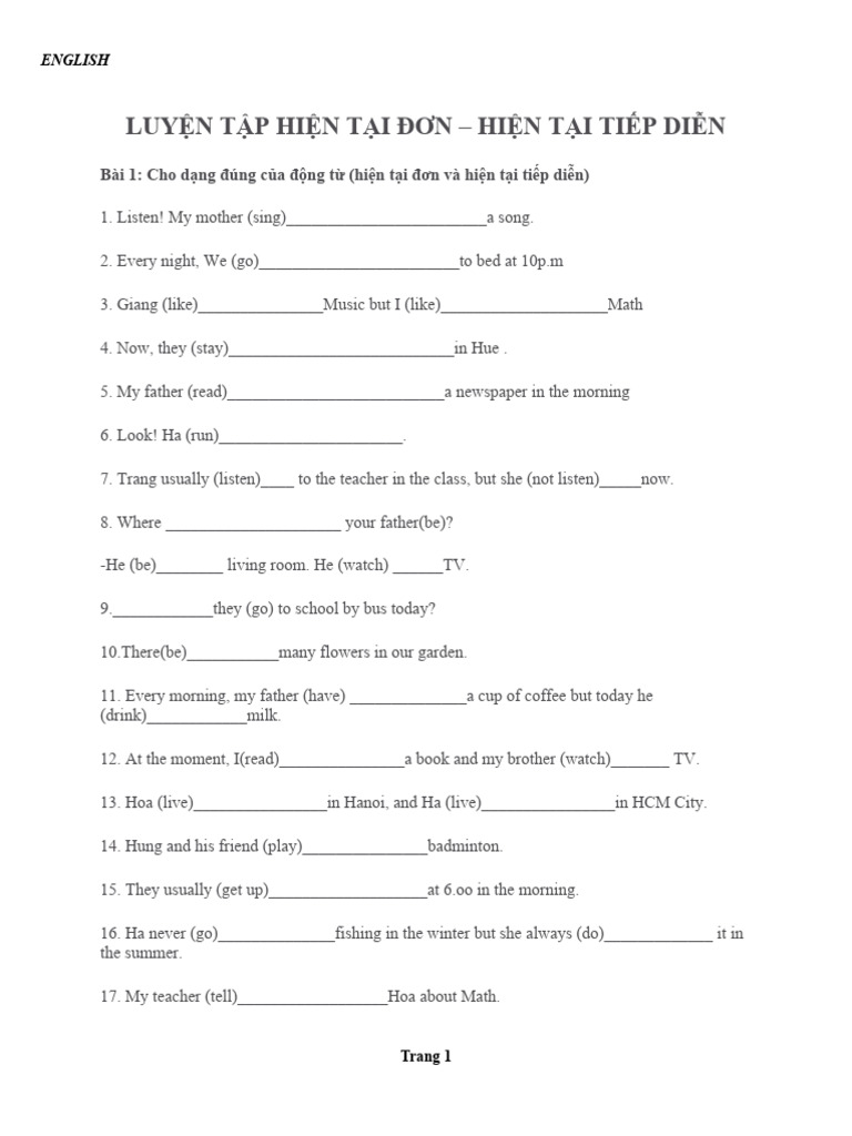 LUYỆN TẬP HTĐ HTTD | PDF